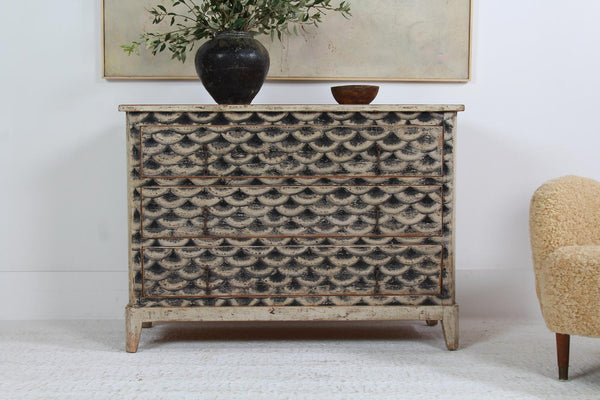 CONTINENTAL STYLE COMMODE WITH FABULOUS HAND PAINTED PATINA – Anton & K