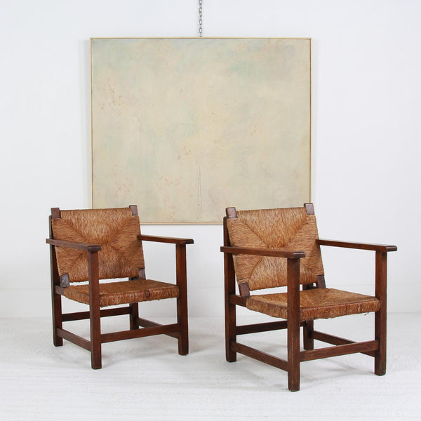 Pair of Rustic Spanish Lounge Chairs in Wood and Straw – Anton & K